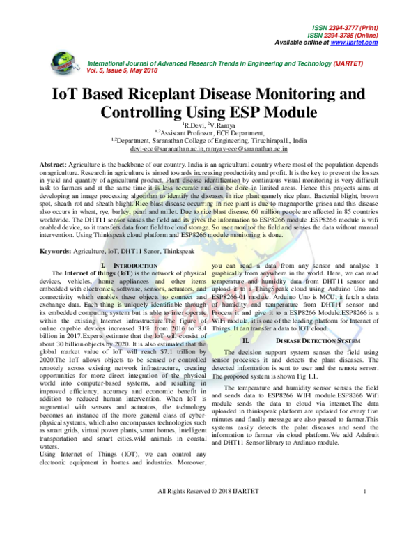 (PDF) IoT Based Riceplant Disease Monitoring and Controlling Using ESP ...