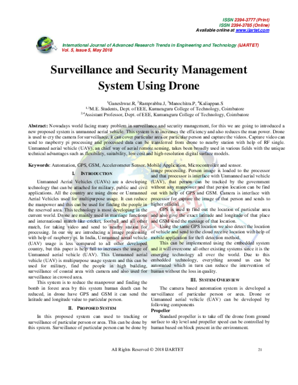 (PDF) Surveillance and Security Management System Using Drone