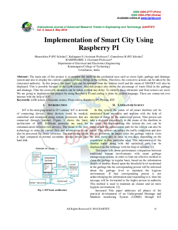 (PDF) Implementation of Smart City Using Raspberry PI