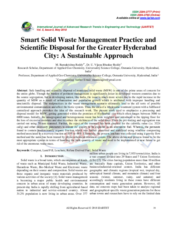 (PDF) Smart Solid Waste Management Practice and Scientific Disposal for the Greater Hyderabad ...