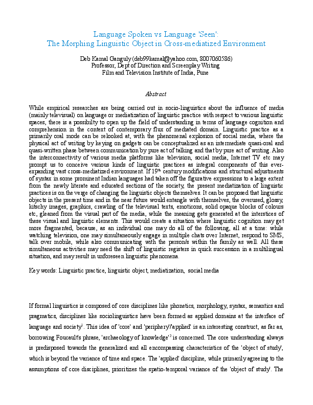 (DOC) Language Spoken vs Language 'Seen': The Morphing Linguistic ...