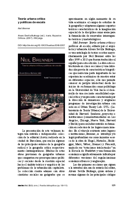 (PDF) Neil Brenner. Teoría urbana crítica y políticas de escala. Alvaro ...