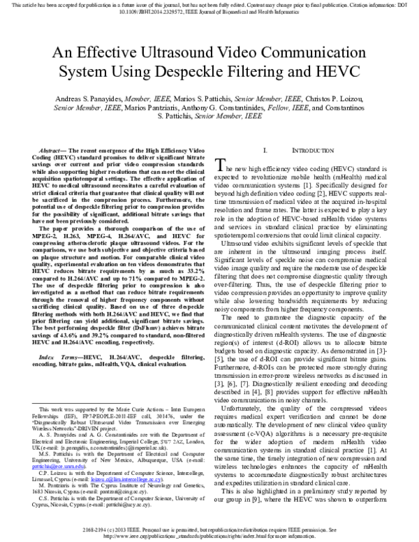 (PDF) An Effective Ultrasound Communication System Using Despeckle Filtering and HEVC | Anthony ...