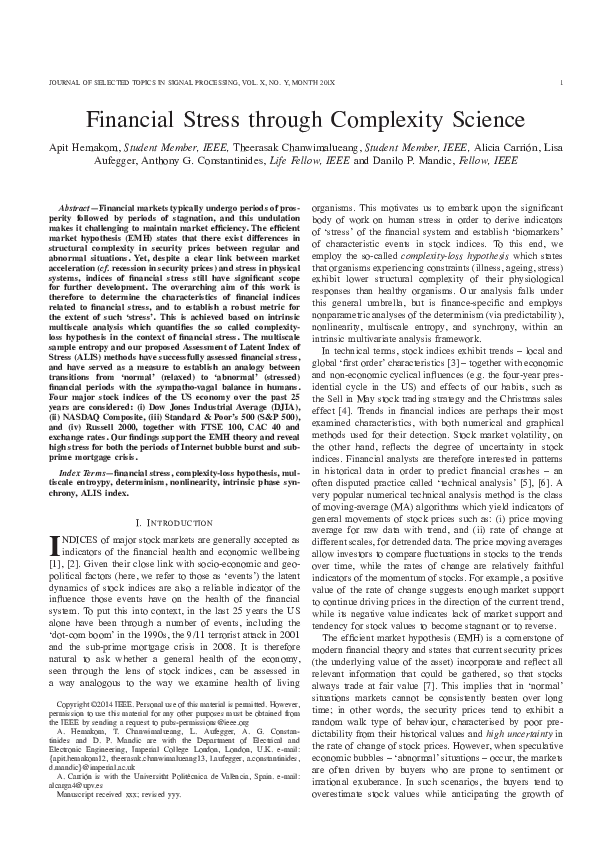 (PDF) Financial Stress through Complexity Science | Anthony ...