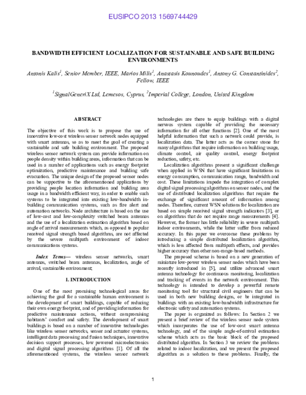(PDF) BANDWIDTH EFFICIENT LOCALIZATION FOR SUSTAINABLE AND SAFE BUILDING ENVIRONMENTS