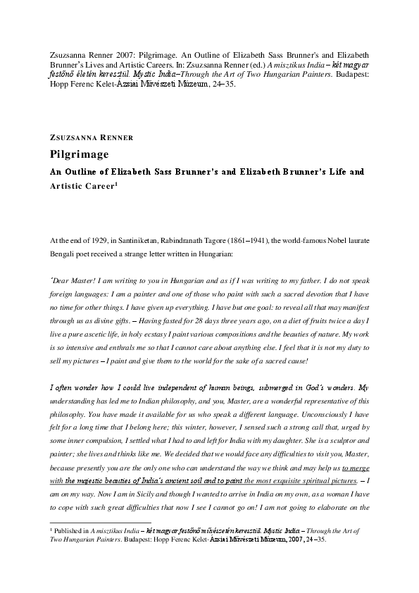 (PDF) Pilgrimage. An Outline of Elizabeth Sass Brunners and Elizabeth ...