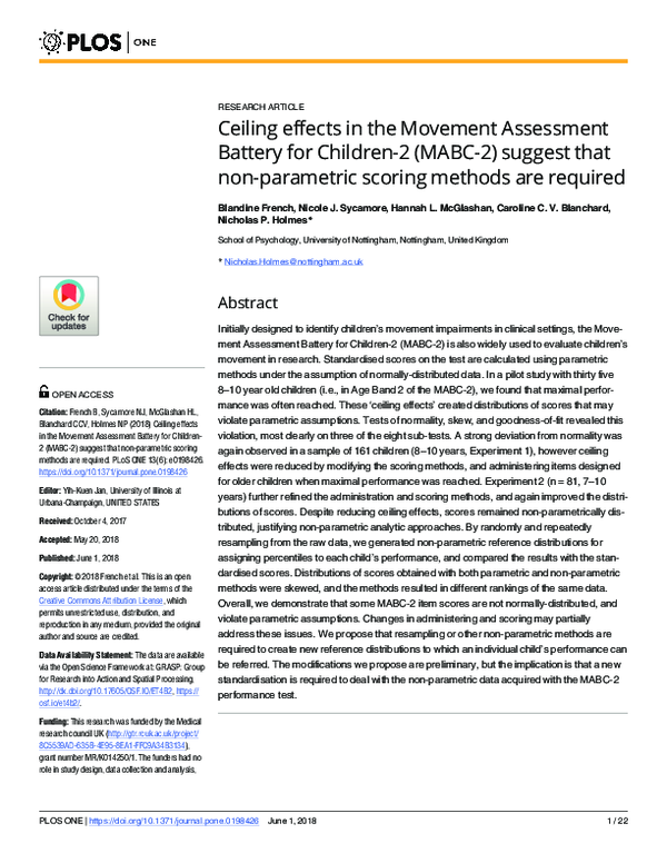 (PDF) Ceiling effects in the Movement Assessment Battery for Children-2 ...