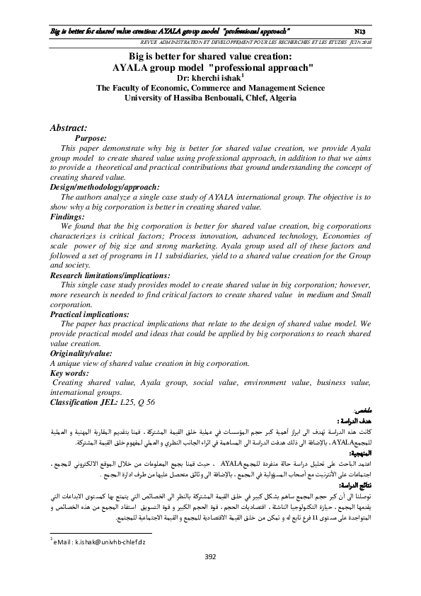(PDF) Big is better for shared value creation: AYALA group model "professional approach"
