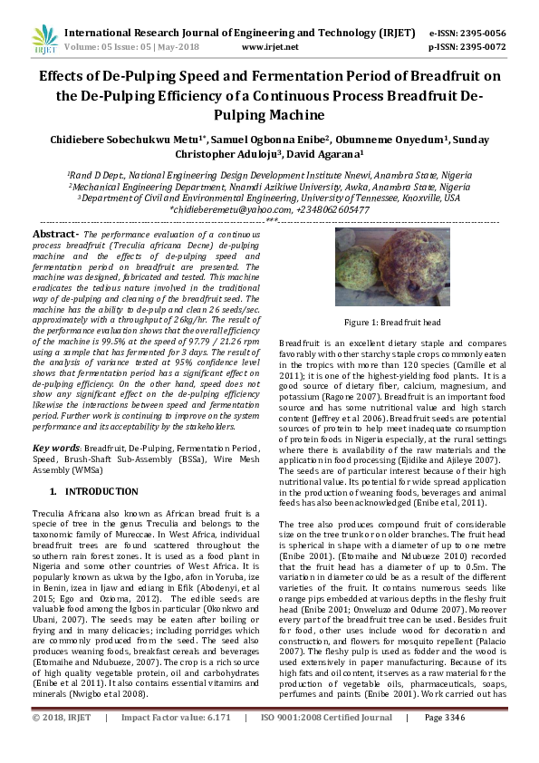 (PDF) Effects of De-Pulping Speed and Fermentation Period of Breadfruit ...