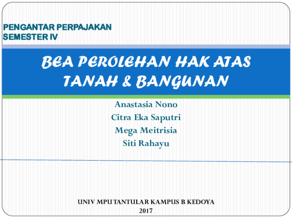 (PPT) PAJAK BEA PEROLEHAN HAK ATAS TANAH BANGUNAN