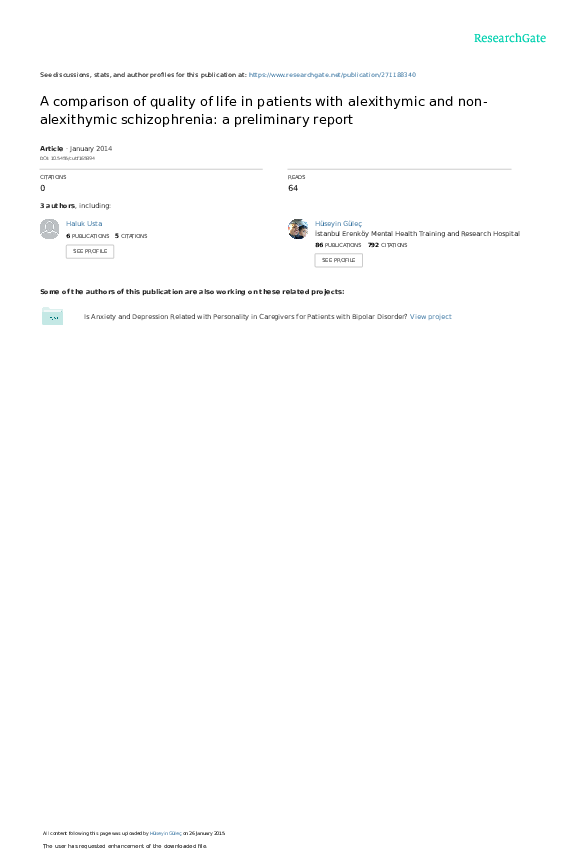 (PDF) A comparison of quality of life in patients with alexithymic and ...