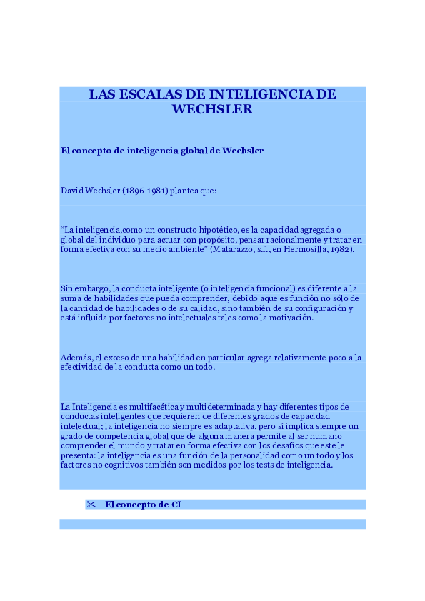(DOC) LAS ESCALAS DE INTELIGENCIA DE WECHSLER