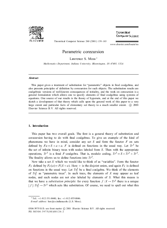 (PDF) Parametric corecursion | Lawrence Moss - Academia.edu