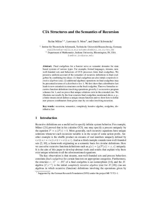 (PDF) CIA Structures and the Semantics of Recursion