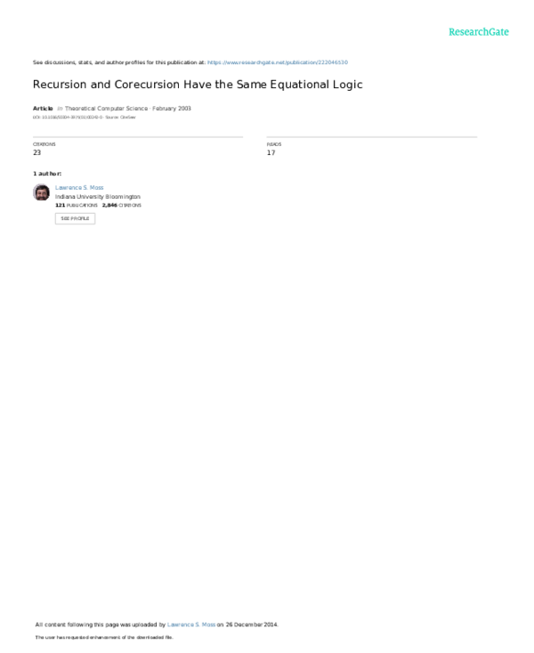Pdf Recursion And Corecursion Have The Same Equational Logic 1394