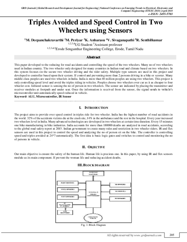 (PDF) Triples Avoided and Speed Control in Two Wheelers using Sensors