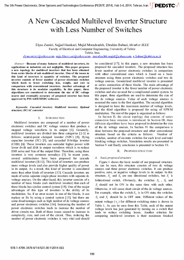 (PDF) A New Cascaded Multilevel Inverter Structure with Less Number of Switches