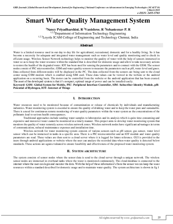 (PDF) Smart Water Quality Management System Keyword-GSM-Global System ...