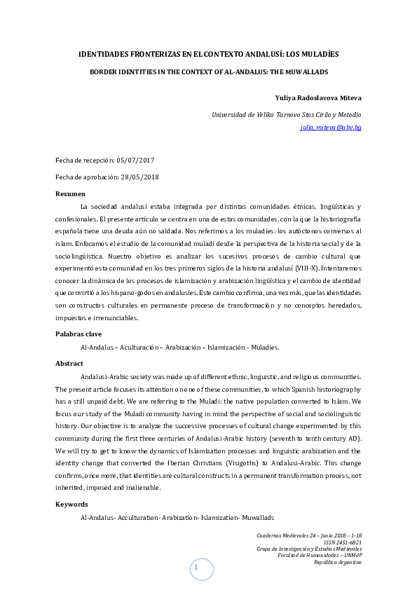 (PDF) IDENTIDADES FRONTERIZAS EN EL CONTEXTO ANDALUSÍ: LOS MULADÍES ...