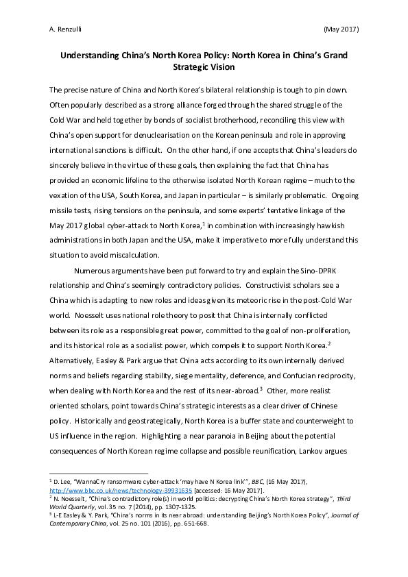 (DOC) Understanding China's North Korea Policy