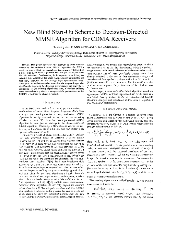 Pdf New Blind Start Up Scheme To Decision Directed Mmse Algorithm For