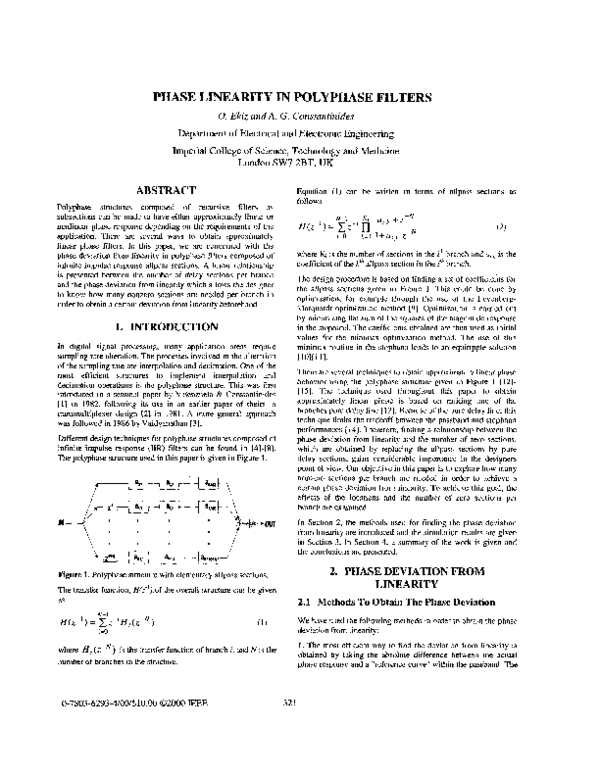 (PDF) PHASE LINEARITY IN POLYPHASE FILTERS