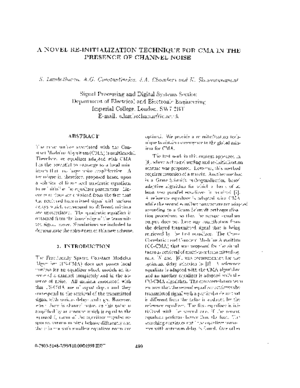 (PDF) A NOVEL RE-INITIALIZATION TECHNIQUE FOR CMA IN THE PRESENCE OF ...