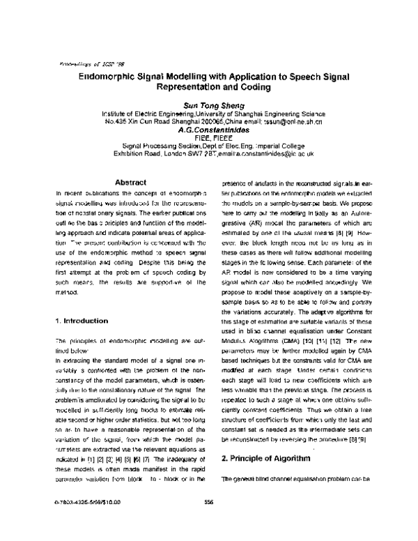 (PDF) Endomorphic Signal Modelling with Application to Speech Signal ...