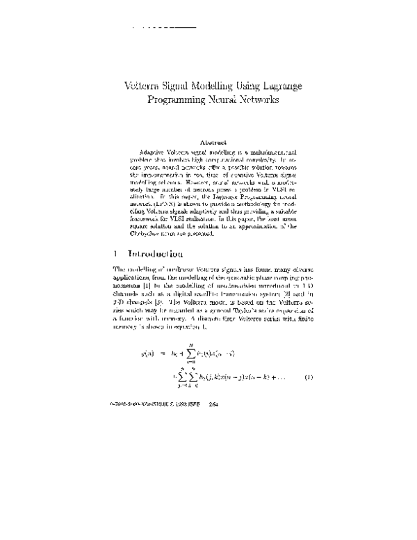 Pdf Volterra Signal Modelling Using Lagrange Programming Neural Networks Anthony
