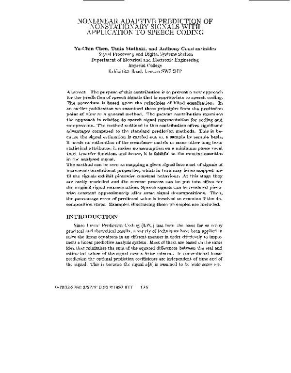 Pdf Nonlinear Adaptive Prediction Of Nonstationary Signals With