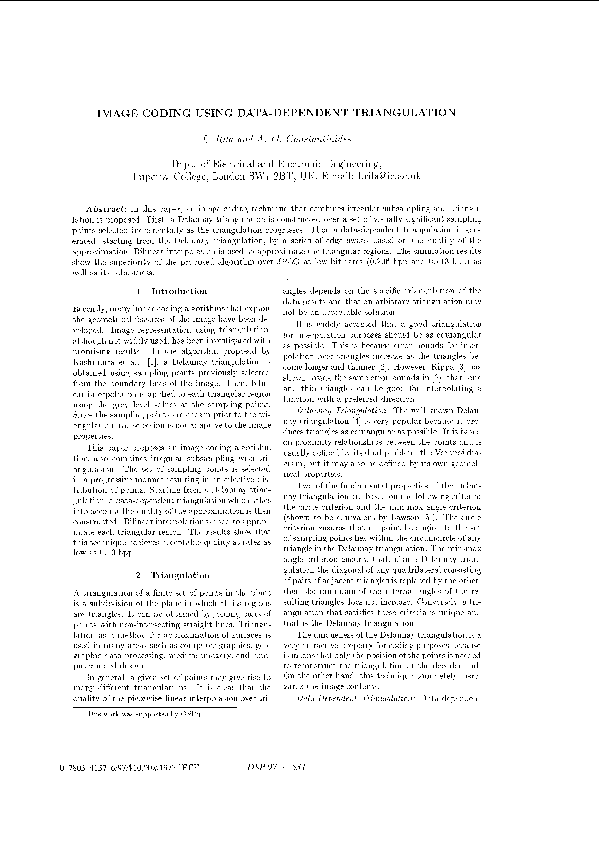 Pdf Image Coding Using Data Dependent Triangulation Anthony