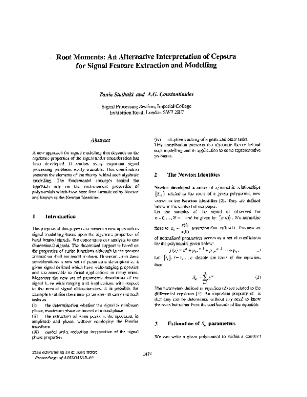 (PDF) Root Moments: An Alternative Interpretation of Cepstra for Signal ...