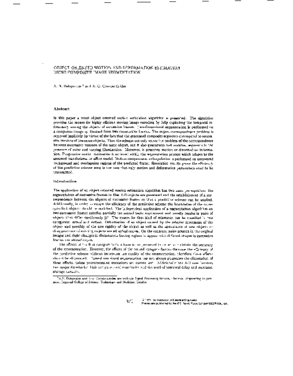 Pdf Object Oriented Motion And Deformation Estimation Using Composite Image Segmentation