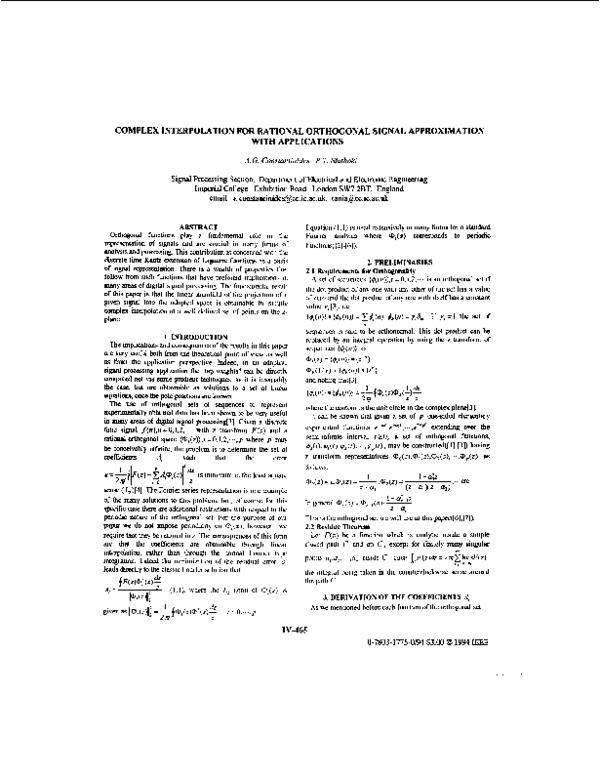 (PDF) COMPLEX INTERPOLATION FOR RATIONAL ORTHOGONAL SIGNAL APPROXIMATION WITH APPLICATIONS