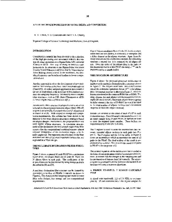 (PDF) A VLSI DECIMATION FILTER FOR SIGMA-DELTA A/D CONVERTERS