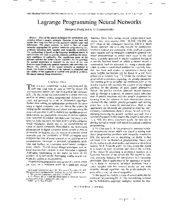 (PDF) Lagrange Programming Neural Networks
