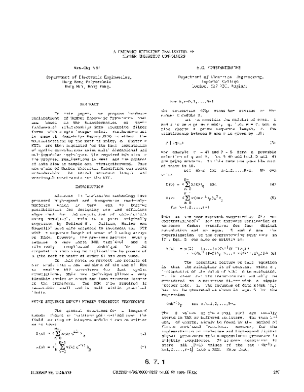 Pdf A Hardware Efficient Realisation Of Number Theoretic Convolvers