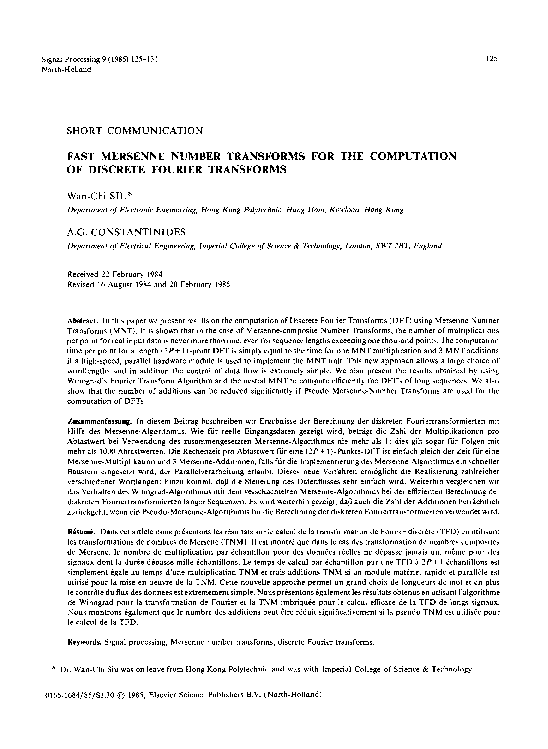 Pdf Fast Mersenne Number Transforms For The Computation Of Discrete