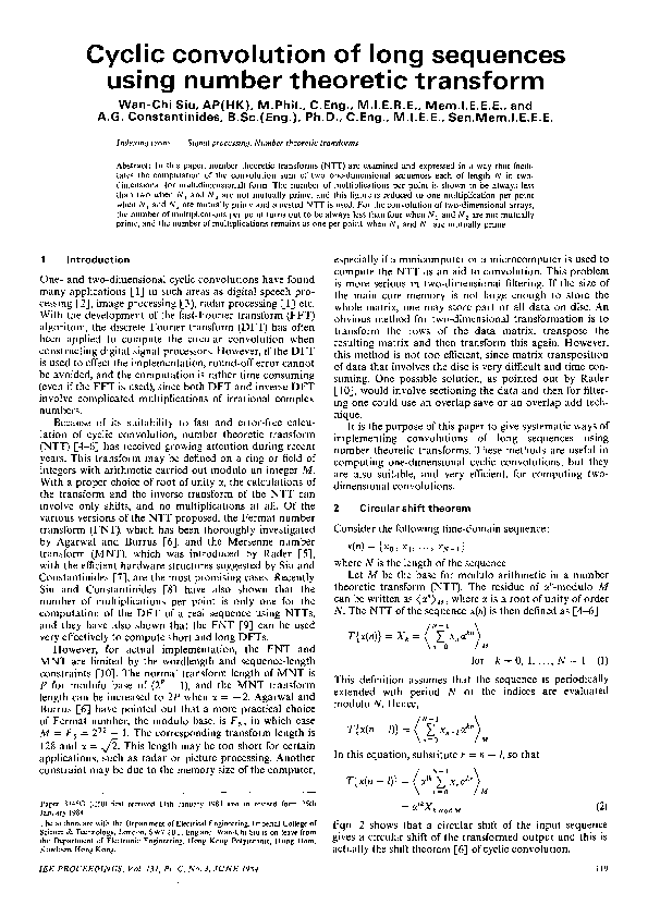 Pdf Cyclic Convolution Of Long Sequences Using Number Theoretic Transform