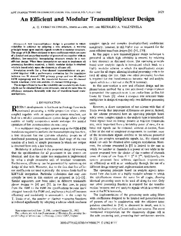 (PDF) An Efficient and Modular Transmultiplexer Design | Anthony Constantinides - Academia.edu