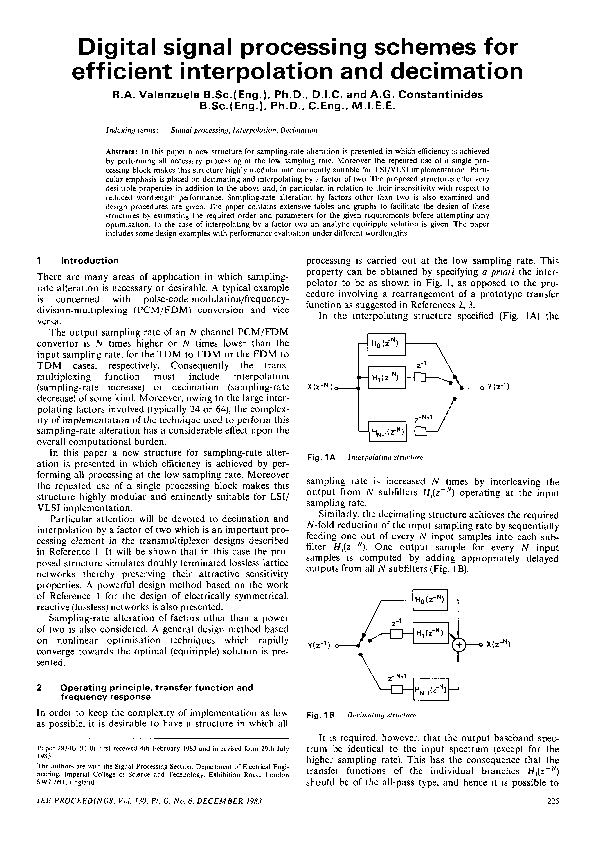 Pdf Digital Signal Processing Schemes For Efficient Interpolation And Decimation 