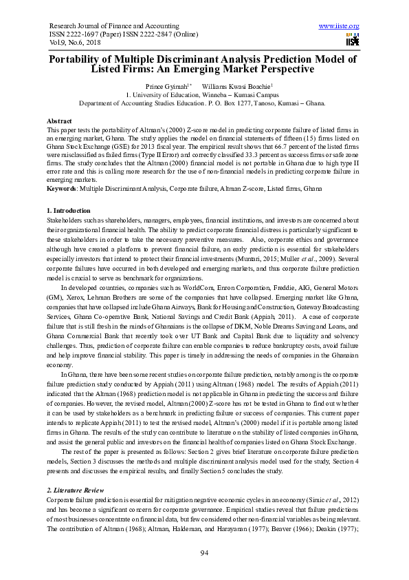 (PDF) Portability of Multiple Discriminant Analysis Prediction Model of Listed Firms: An ...