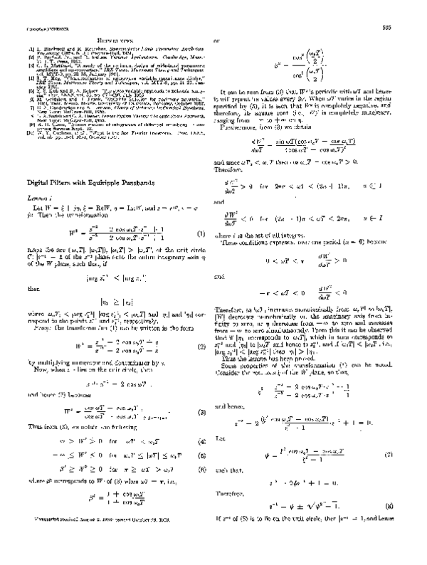 (PDF) Digital Filters with Equiripple Passbands | Anthony Constantinides - Academia.edu