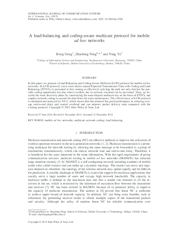 Pdf A Load Balancing And Coding Aware Multicast Protocol For Mobile Ad Hoc Networks