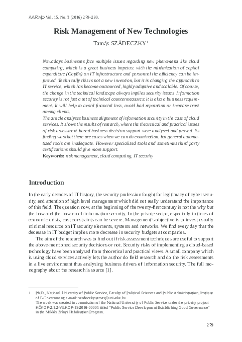 (PDF) Risk Management of New Technologies