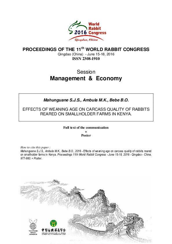(PDF) PROCEEDINGS OF THE 11 th WORLD RABBIT CONGRESS Management ...