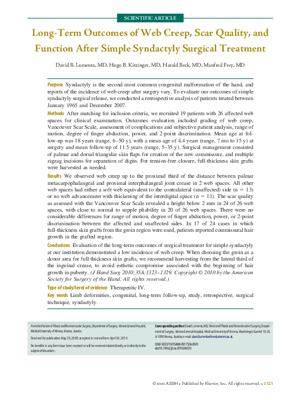 (PDF) Long-Term Outcomes of Web Creep, Scar Quality, and Function After ...