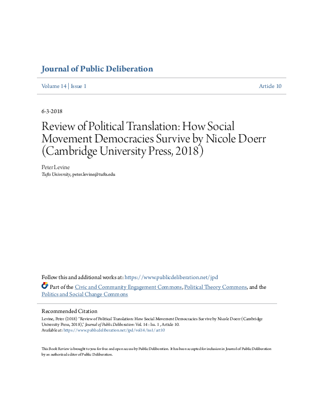(PDF) Review of Nicole Doerr Political Translation | Peter Levine ...