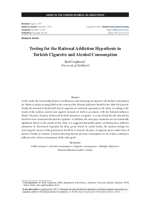 (PDF) ADDICTA 5(1) Testing for the Rational Addiction Hypothesis in ...