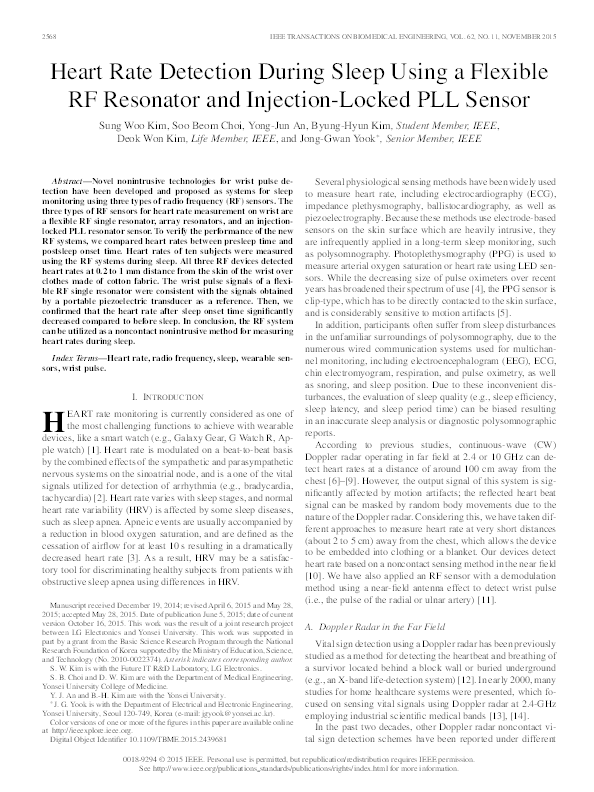 Pdf Heart Rate Detection During Sleep Using A Flexible Rf Resonator And Injection Locked Pll